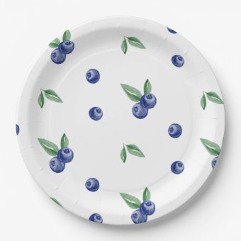 Watercolor blueberry berry sweet birthday paper plates | Zazzle
