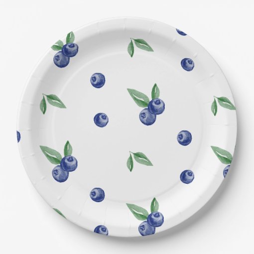 Watercolor blueberry berry sweet birthday paper plates | Zazzle