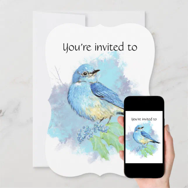 Watercolor Bluebird Garden Bird Art Invitation | Zazzle