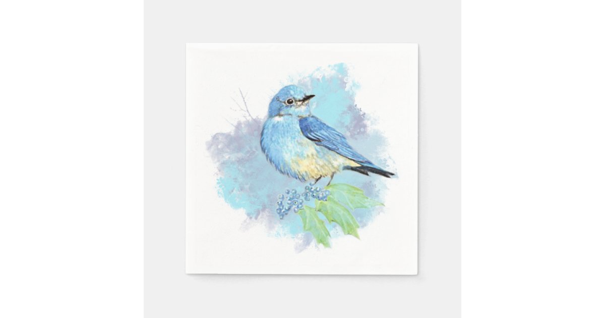 Watercolor Bluebird Garden Bird Art Paper Napkins | Zazzle