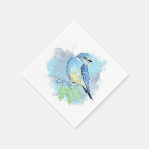 Watercolor Bluebird Garden Bird Art Paper Napkins | Zazzle