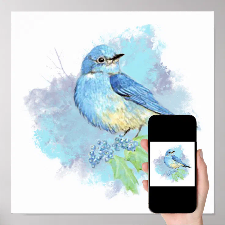 Watercolor Bluebird Garden Bird Art Poster | Zazzle