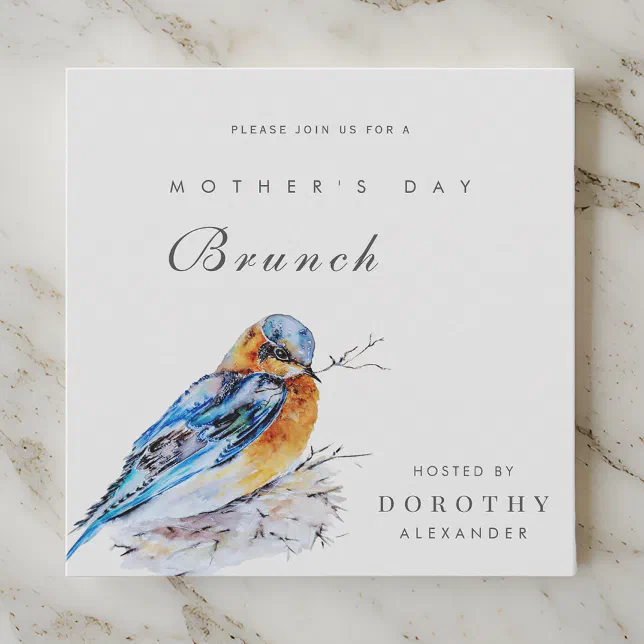 Watercolor Bluebird Mother's Day Brunch Invitation | Zazzle