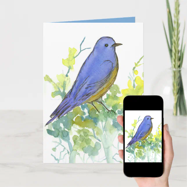 Watercolor Bluebird Sagebrush Happy Birthday Card | Zazzle