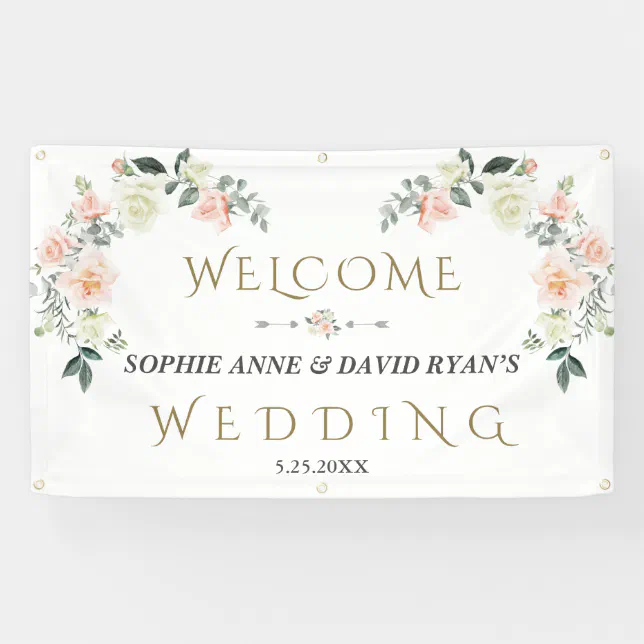 Watercolor Blush Cream Floral Wedding Welcome Sign | Zazzle
