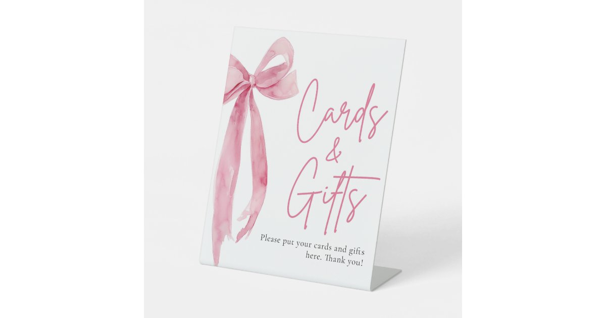 Watercolor Blush Pink Bow Cards and Gifts Sign | Zazzle