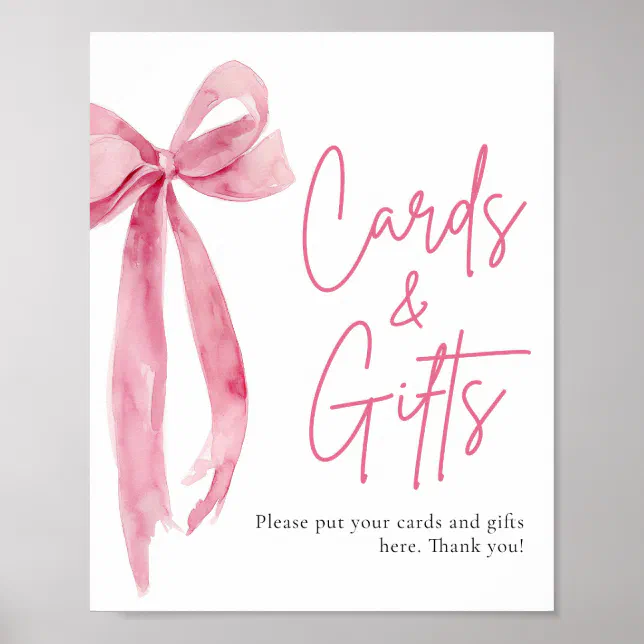 Watercolor Blush Pink Bow Cards and Gifts Sign | Zazzle