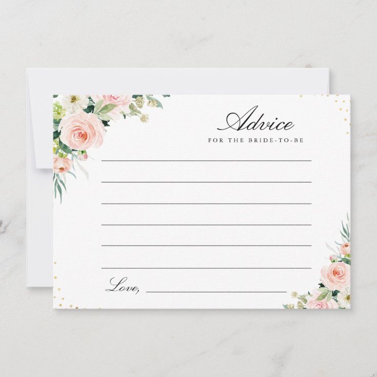 Watercolor Blush Pink Floral Advice Card Zazzle