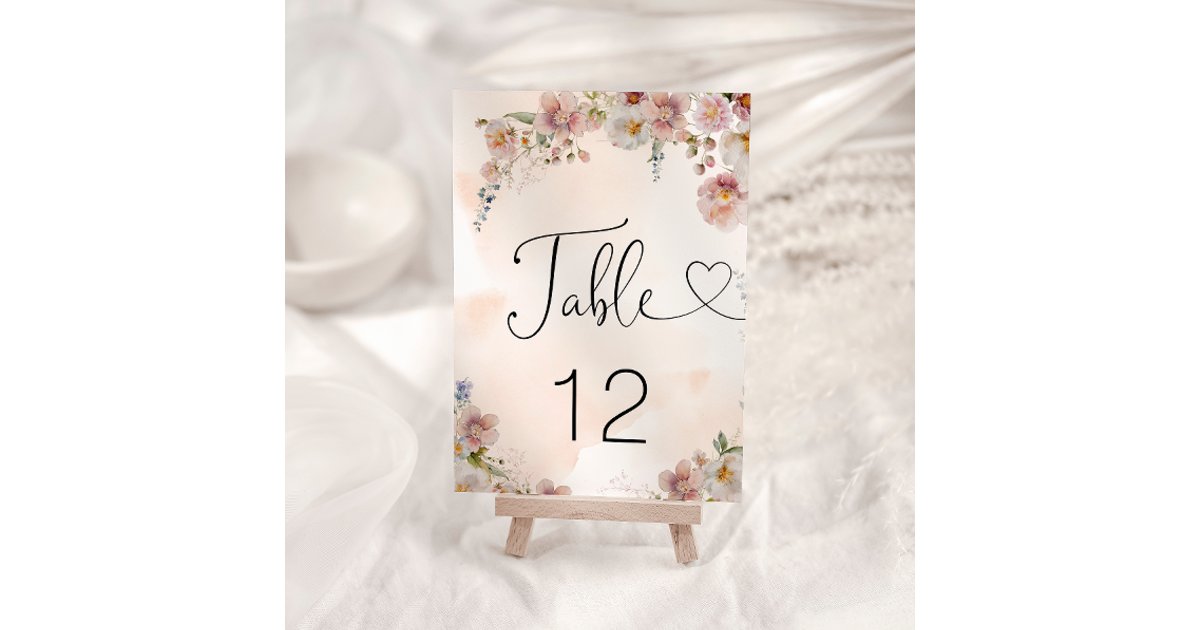 Watercolor Blush Pink Floral Bridal Shower Table Number | Zazzle