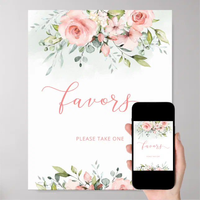 Watercolor blush pink floral Favors Poster | Zazzle