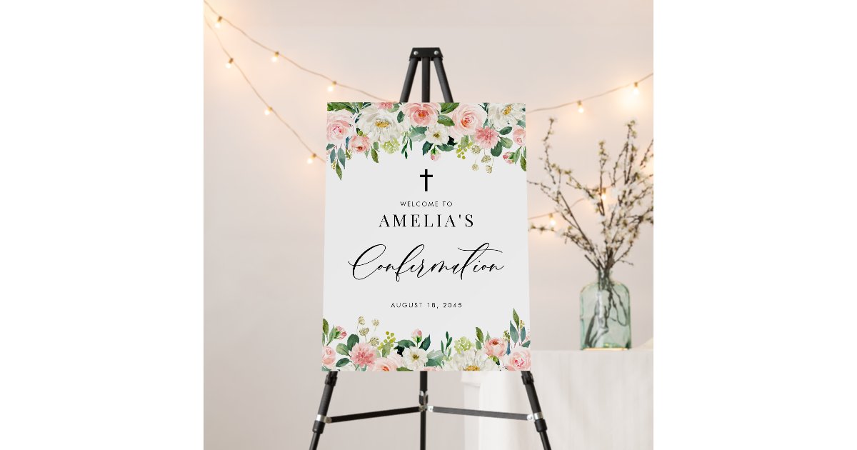 Watercolor Blush Pink Floral Garland Confirmation Foam Board | Zazzle