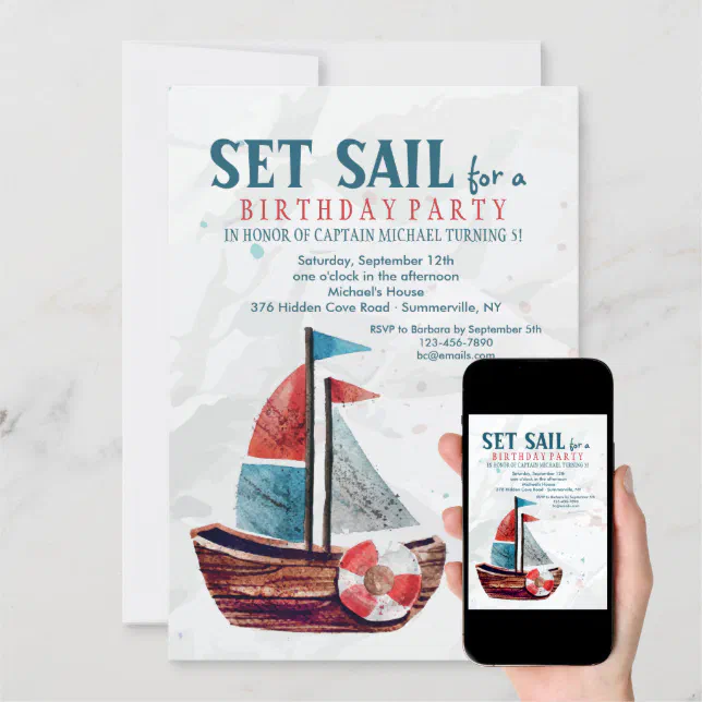 Watercolor Boat Invitation | Zazzle
