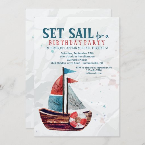 Watercolor Boat Invitation | Zazzle