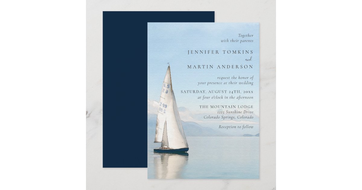 Watercolor Boat Nautical Lake Wedding Invitations | Zazzle