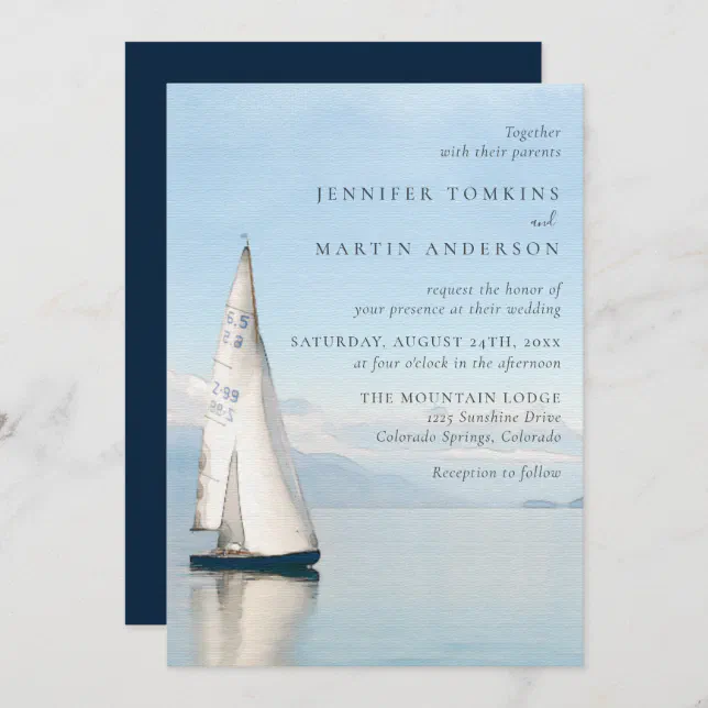 Watercolor Boat Nautical Lake Wedding Invitations | Zazzle