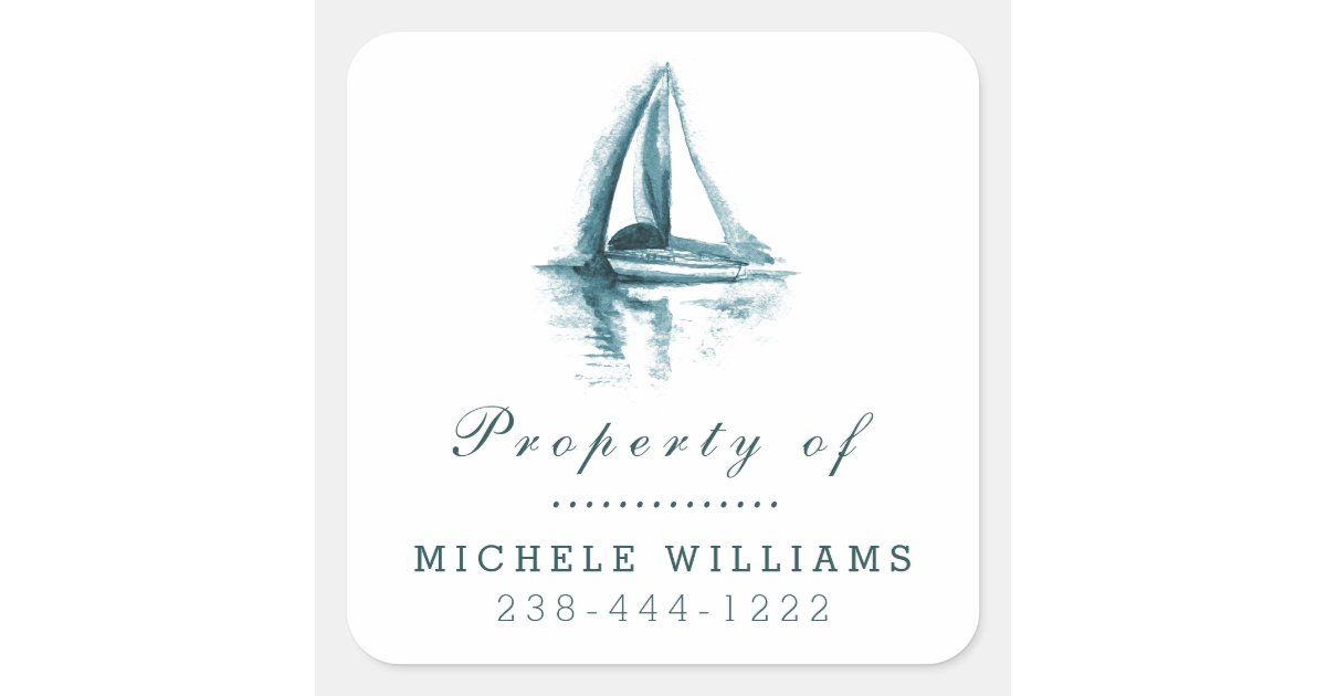 Watercolor Boat Property Of Name Stickers | Zazzle.com