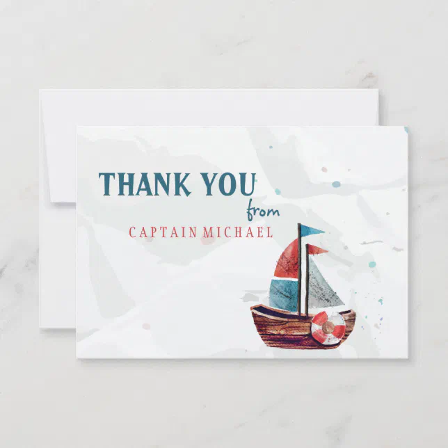 Watercolor Boat Thank You card | Zazzle