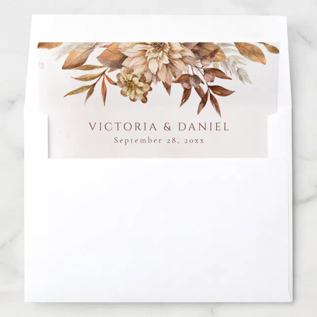 Watercolor Boho Autumn Floral Fall Foliage Wedding Envelope Liner | Zazzle