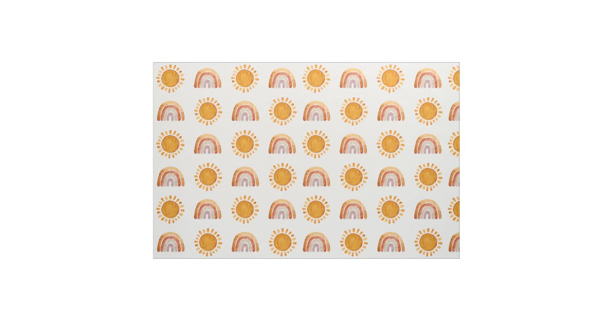 Watercolor Boho Earthy Rainbow and Sun Fabric | Zazzle