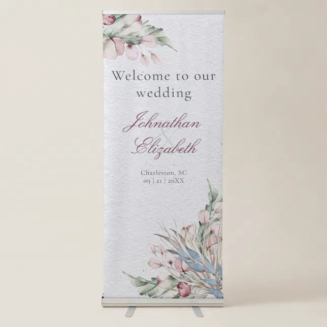 Watercolor Boho Floral and Botanical Welcome Retractable Banner | Zazzle