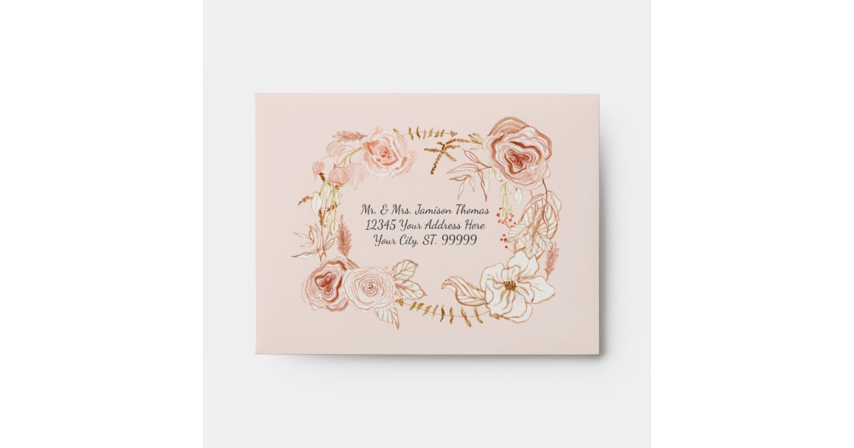 Watercolor Boho Floral Wedding Pink n Terra Cotta Envelope | Zazzle