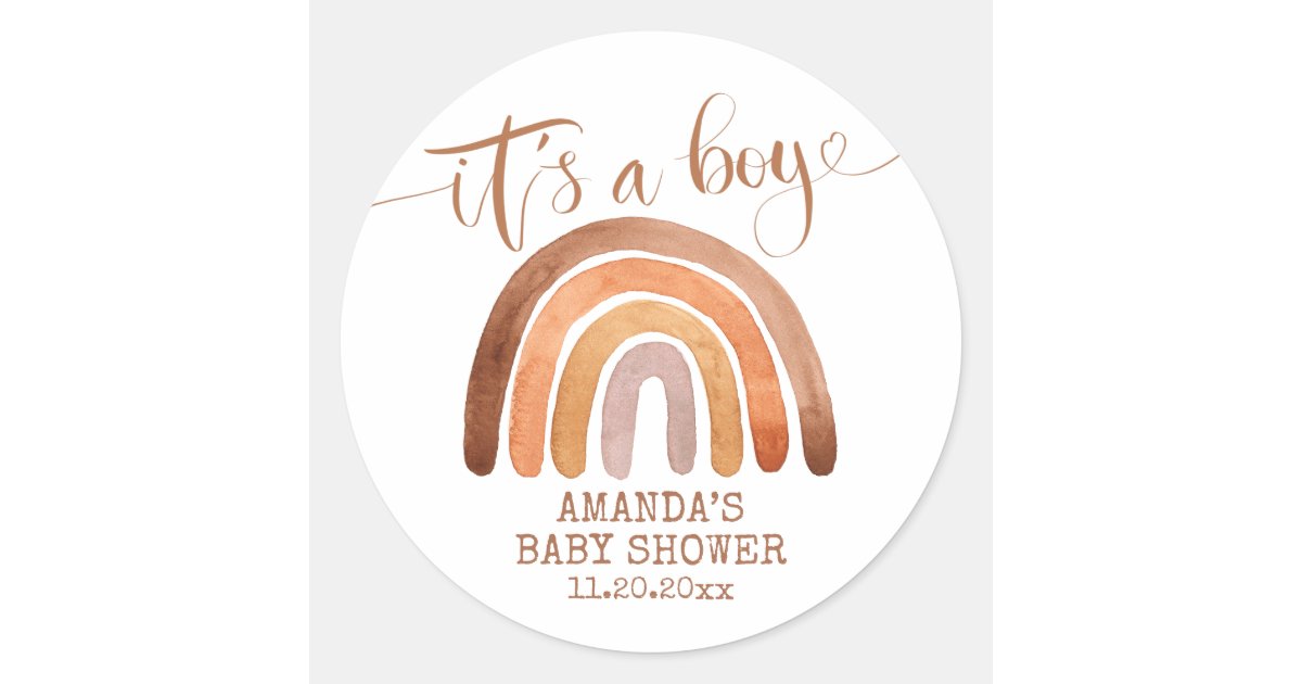 Watercolor Boho Modern Rainbow It’s a Boy Classic Round Sticker | Zazzle