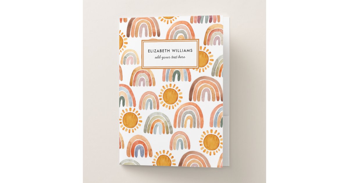 Watercolor Boho Rainbow and Sunshine Kids Pocket Folder | Zazzle