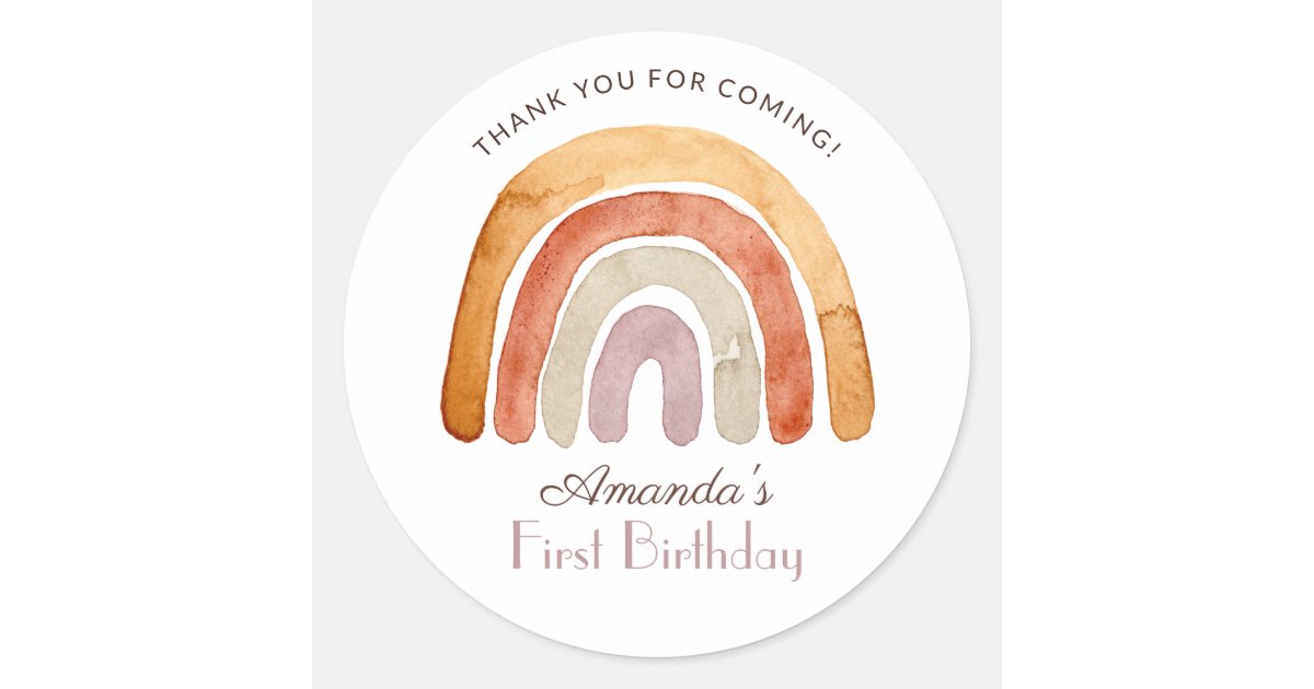 Watercolor Boho Rainbow First Birthday Classic Round Sticker | Zazzle