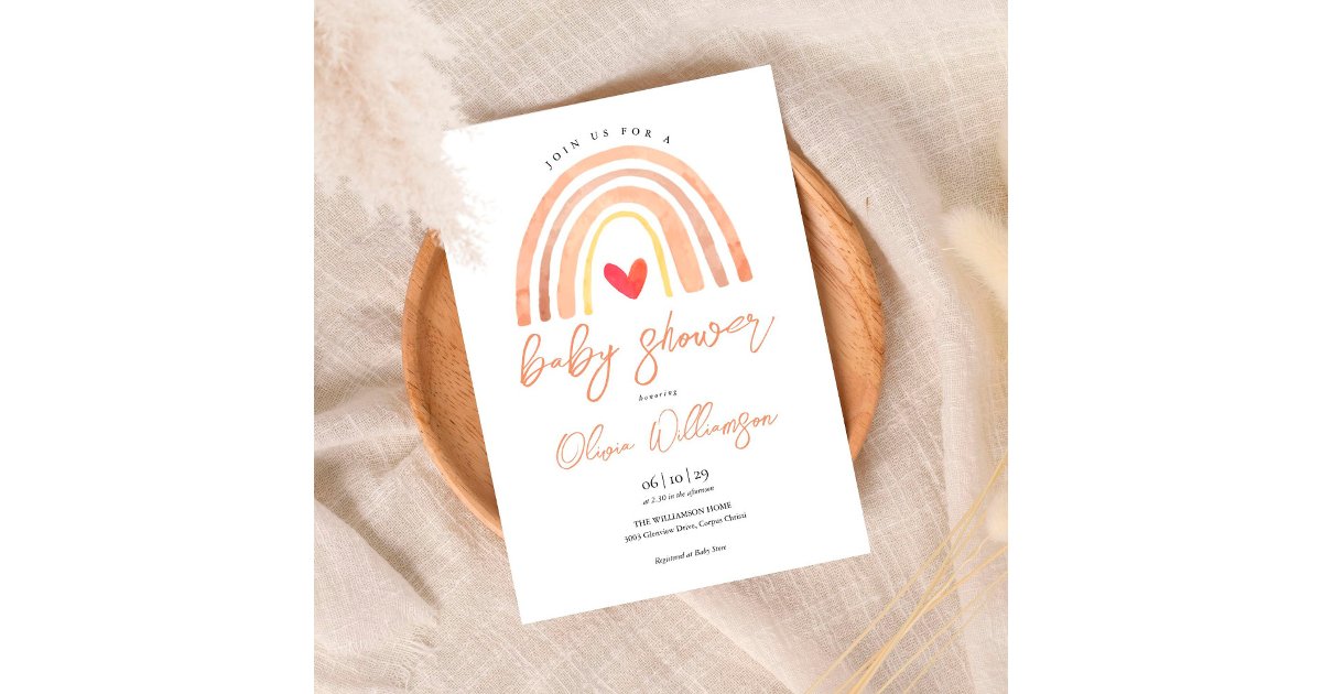 Watercolor Boho Rainbow Heart Baby Shower Invitation | Zazzle