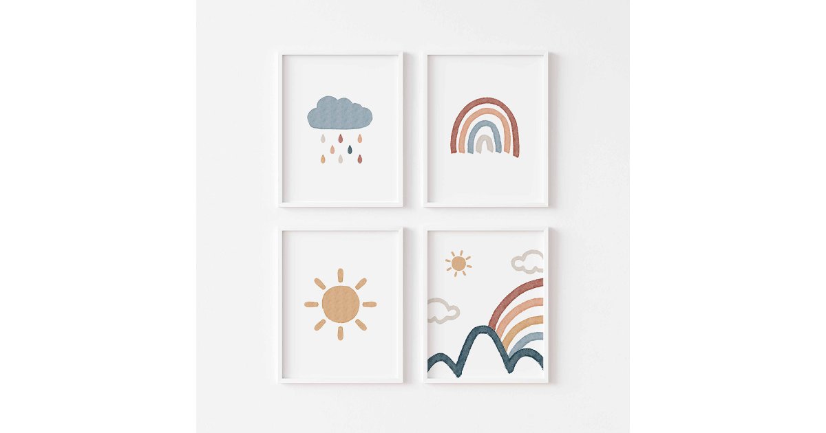 Watercolor boho rainbow set of 4 poster | Zazzle