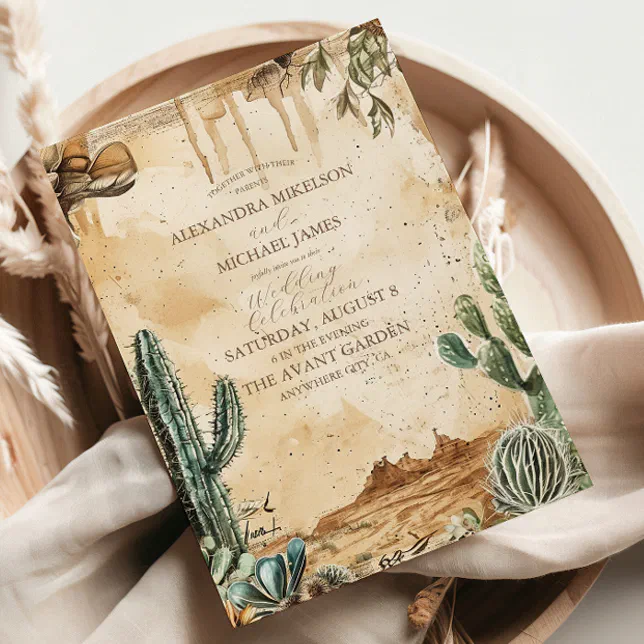 Watercolor Boho Western Wedding Invitation | Zazzle