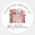 Watercolor Book Flower Bookplate Sticker | Zazzle