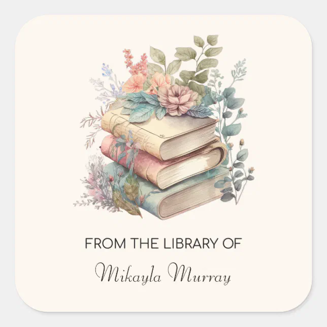 Watercolor Books & Flowers Personalized Bookplates | Zazzle