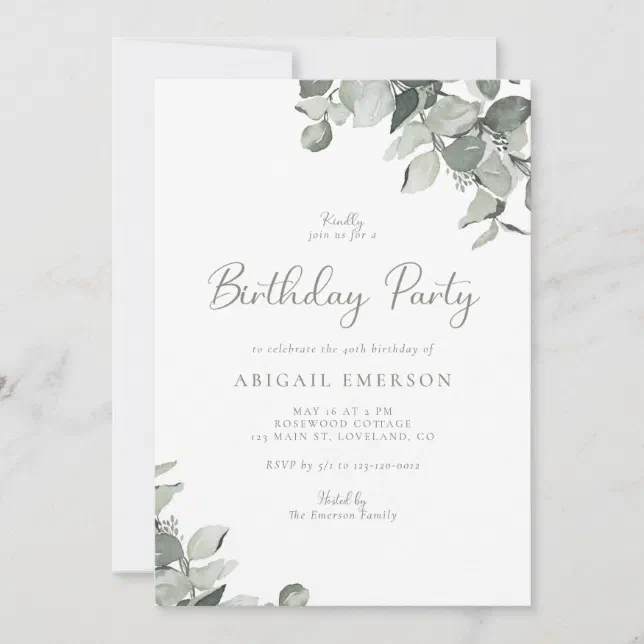 Watercolor Botanical Birthday Party Invitation | Zazzle