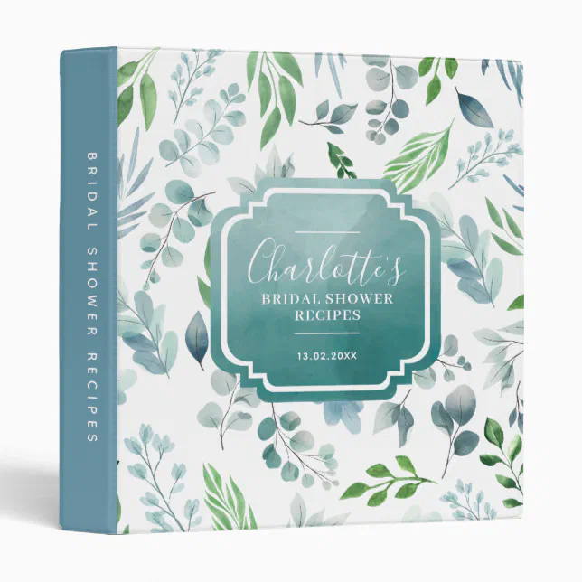 Watercolor Botanical Eucalyptus Bridal Recipe 3 Ring Binder | Zazzle