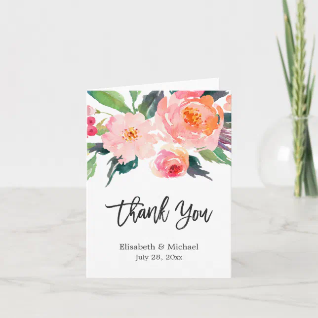 Watercolor Botanical Floral Calligraphy Thank You | Zazzle