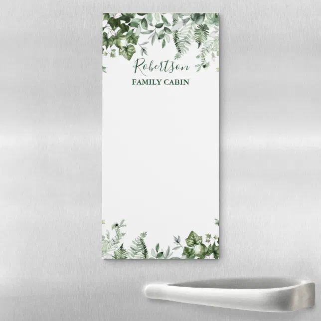 Watercolor Botanical Ivy Sage Ferns Family Cabin Magnetic Notepad | Zazzle