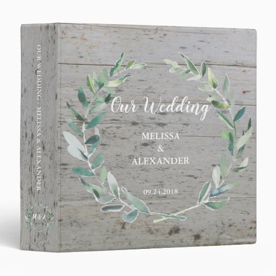 Watercolor botanical leaves rustic wood Wedding 3 Ring Binder | Zazzle.com