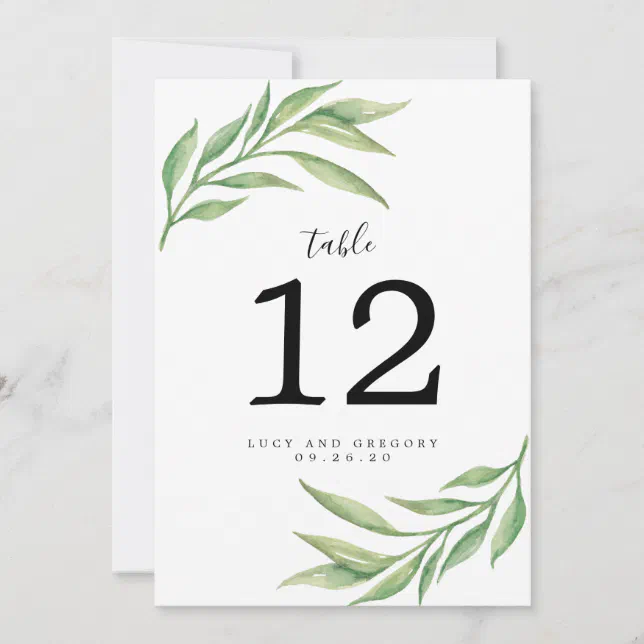 Watercolor Botanical Leaves Wedding Table Number | Zazzle