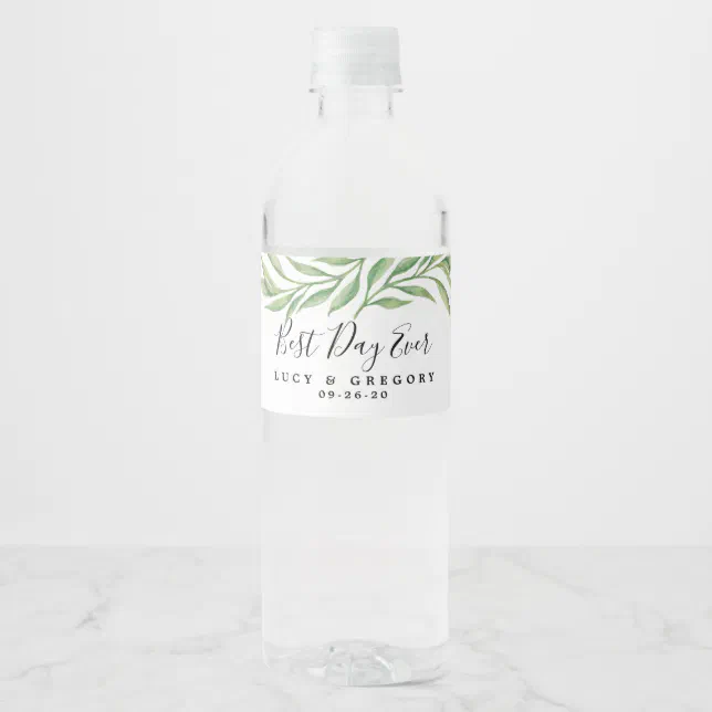 Watercolor Botanical Leaves | Wedding Water Bottle Label | Zazzle