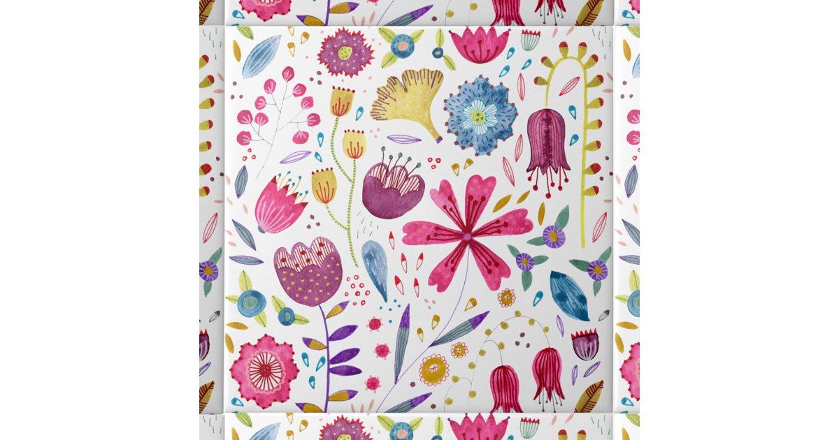 Watercolor Botanical Wildflower Ceramic Tile | Zazzle