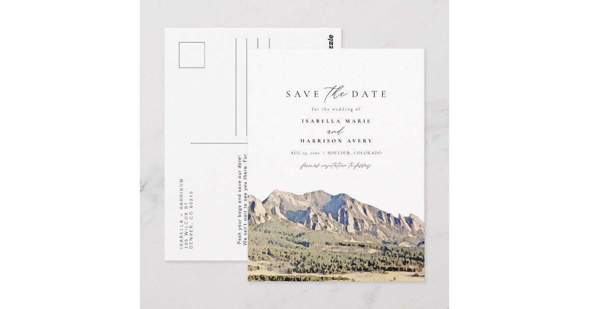 Watercolor Boulder Colorado Save the Date Postcard | Zazzle