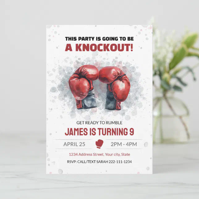 Watercolor Boxing Birthday Invitation | Zazzle