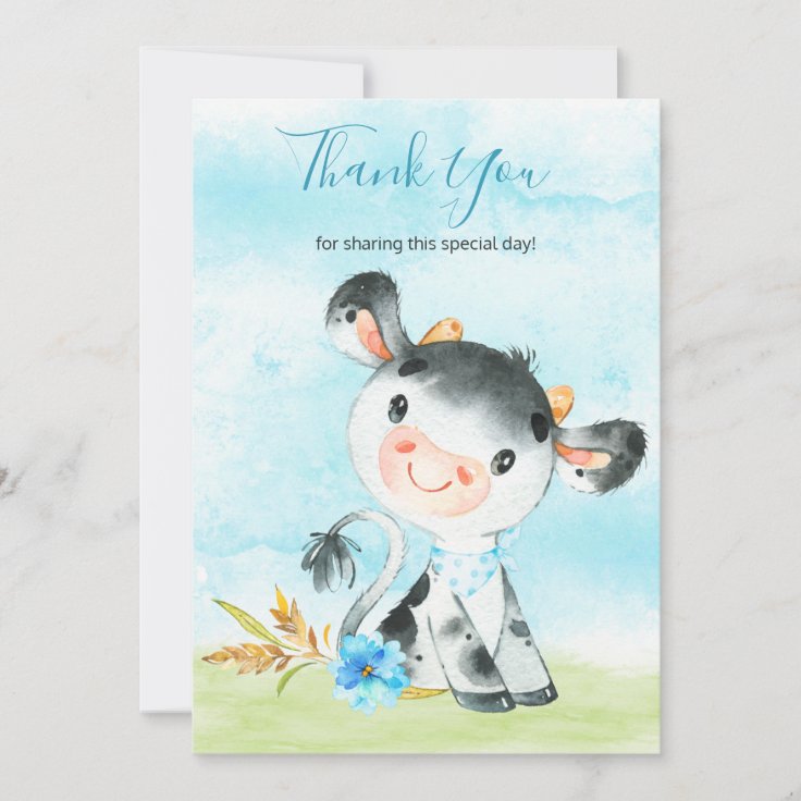 Watercolor Boy Cow Farm Thank You | Zazzle