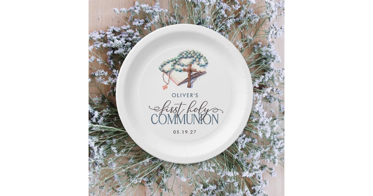 Watercolor Boy First Holy Communion Paper Plates | Zazzle