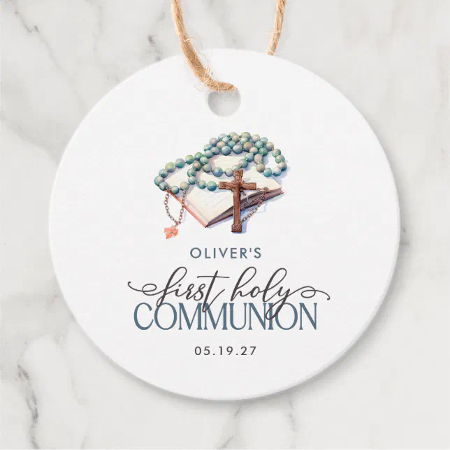 Watercolor Boy First Holy Communion Thank You Favor Tags | Zazzle