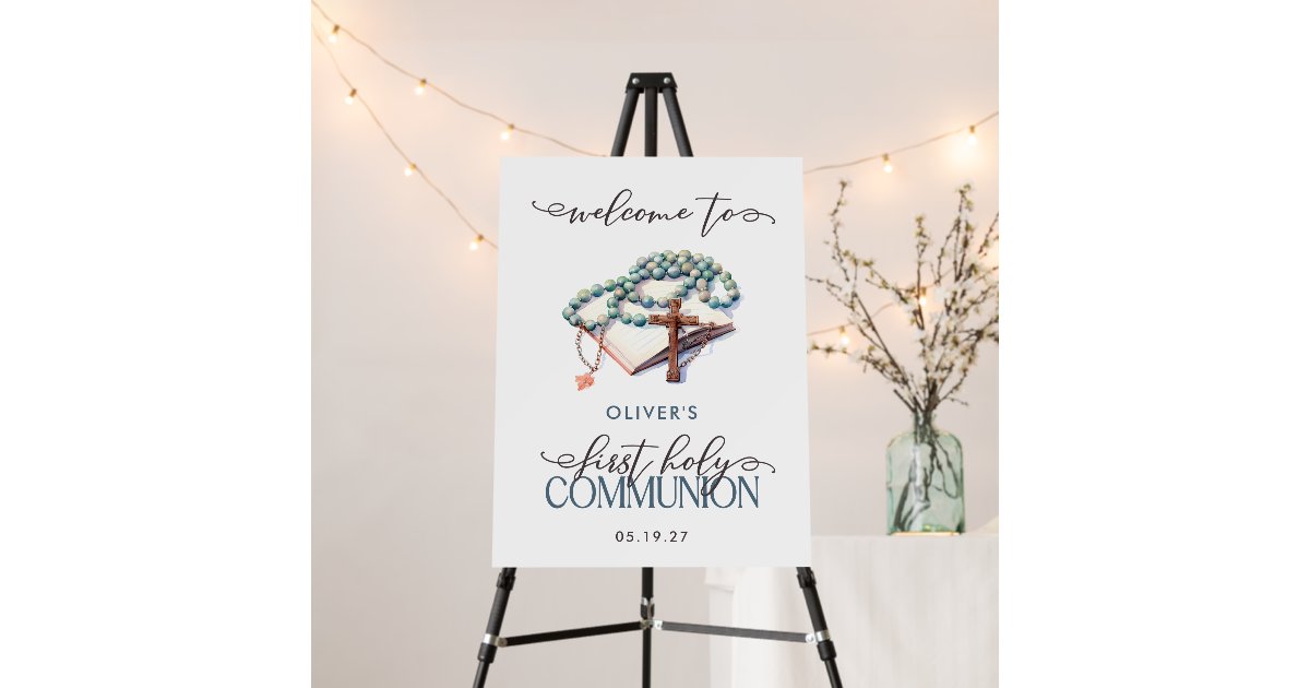 Watercolor Boy First Holy Communion Welcome Foam Board | Zazzle