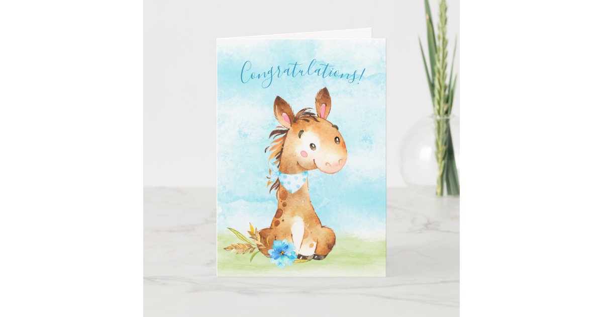 Watercolor Boy Horse Farm Congratulations Card | Zazzle