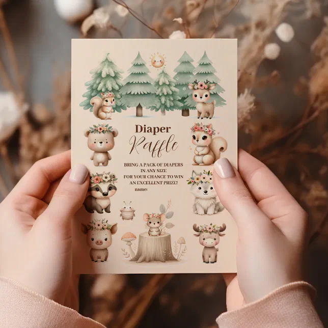 Watercolor Boy Woodland Diapper Raffle Enclosure Card | Zazzle