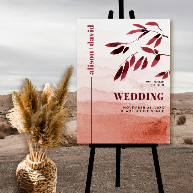 Watercolor branch Japandi wedding welcome sign | Zazzle
